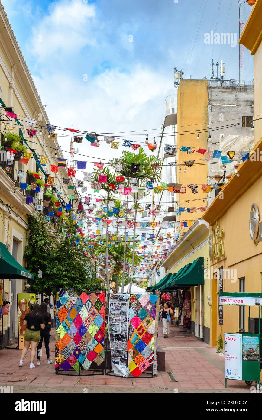 Colima, Mexico; September 16, 2022. Constitucion Street in downtown ...