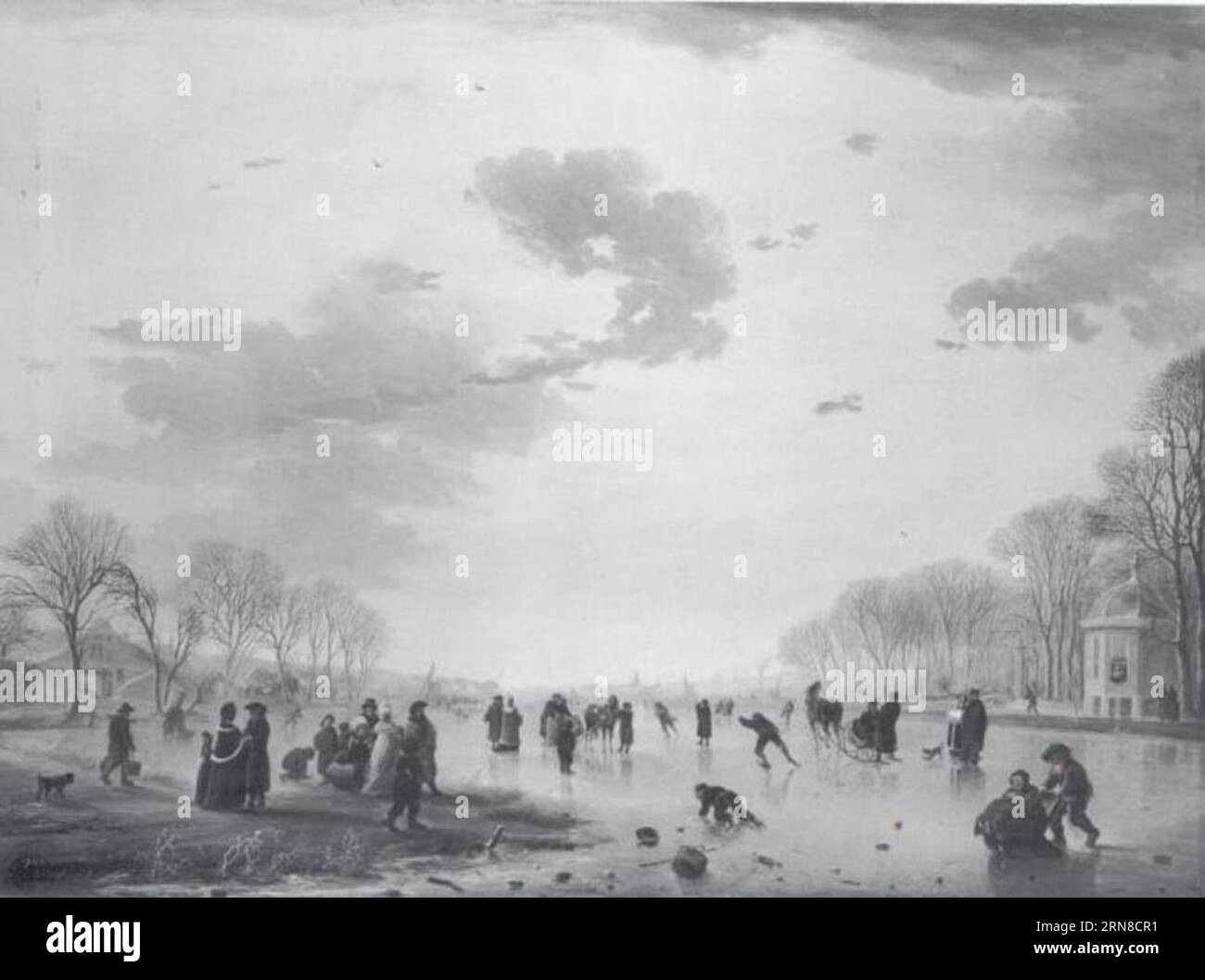 Winter Landscape with Ice Skaters on a River 1800 by Andries Vermeulen ...