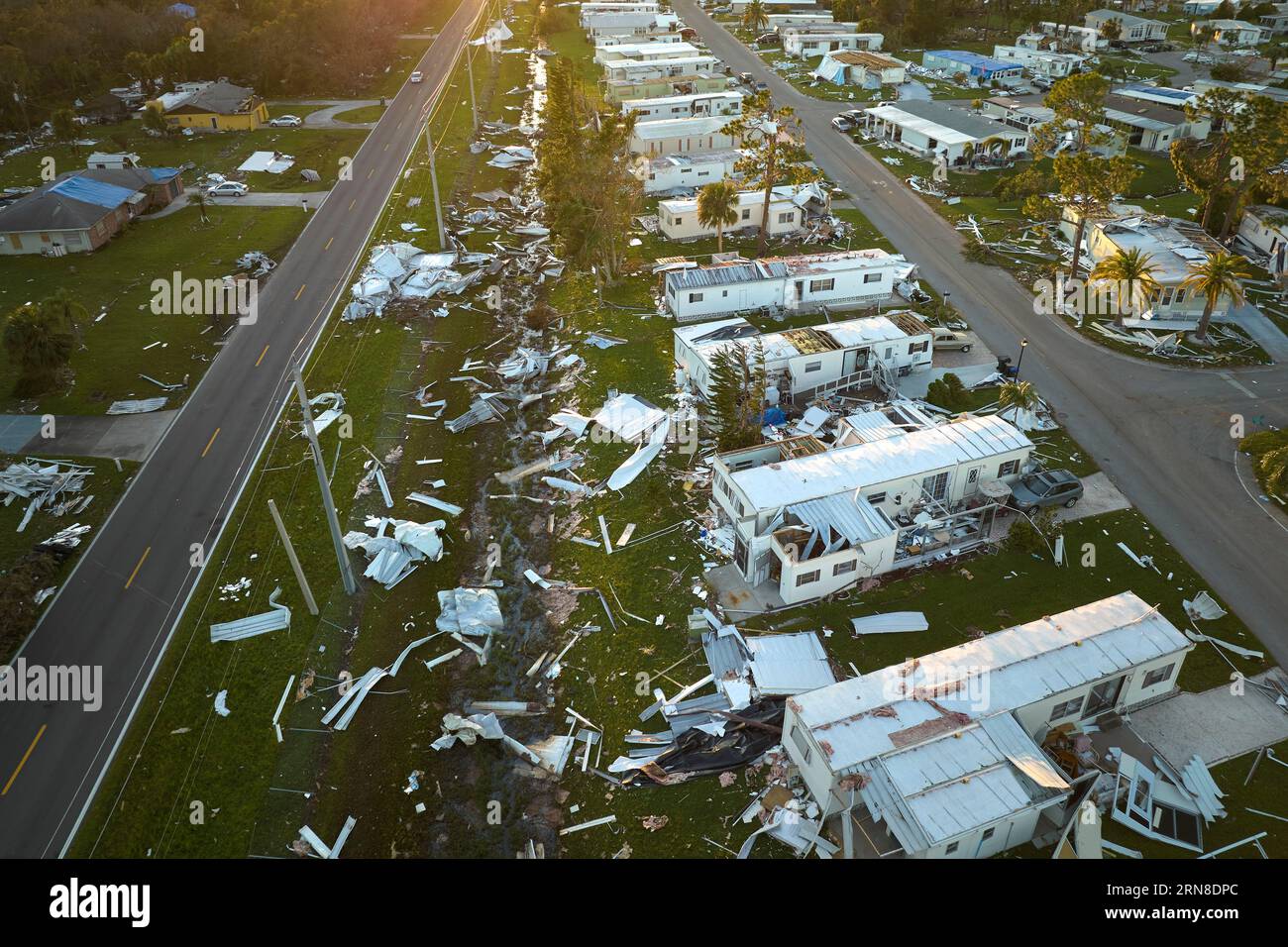 Badly damaged mobile homes after hurricane Ian in Florida residential ...