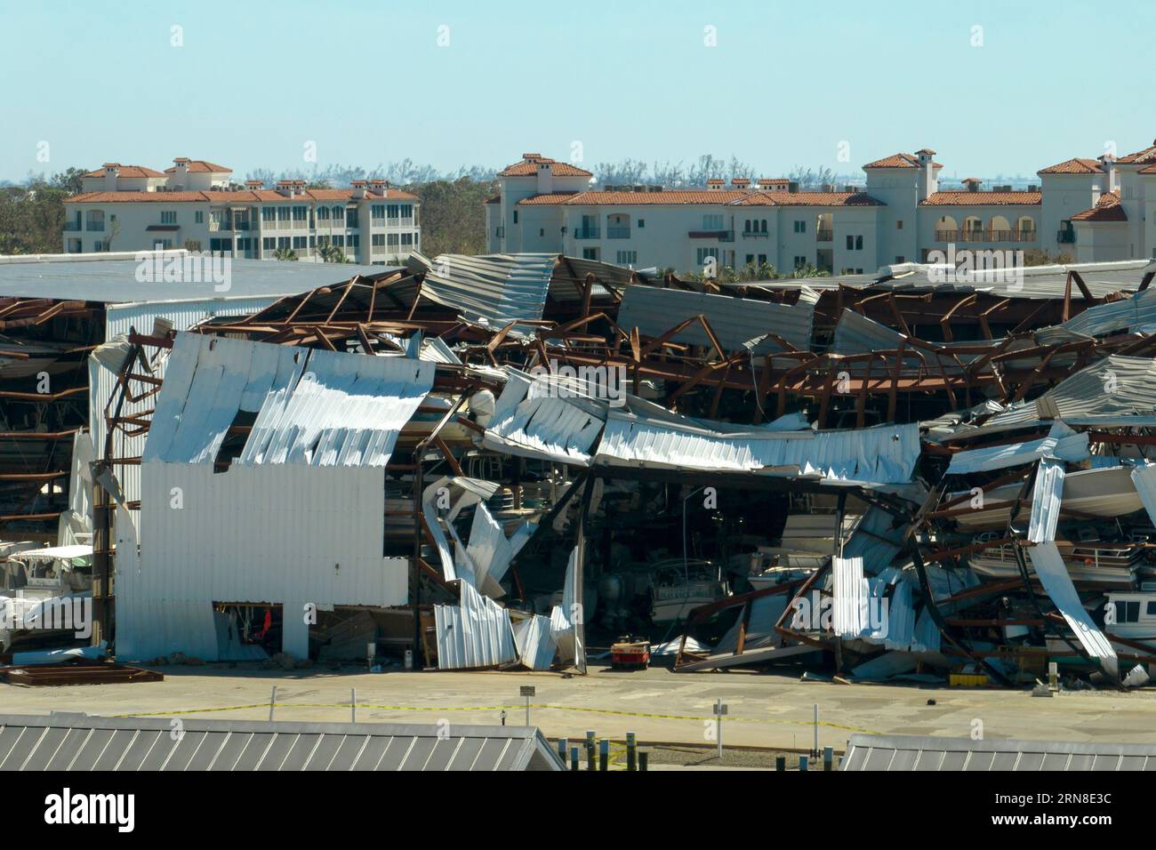 Boat station destroyed by hurricane wind in Florida coastal area ...