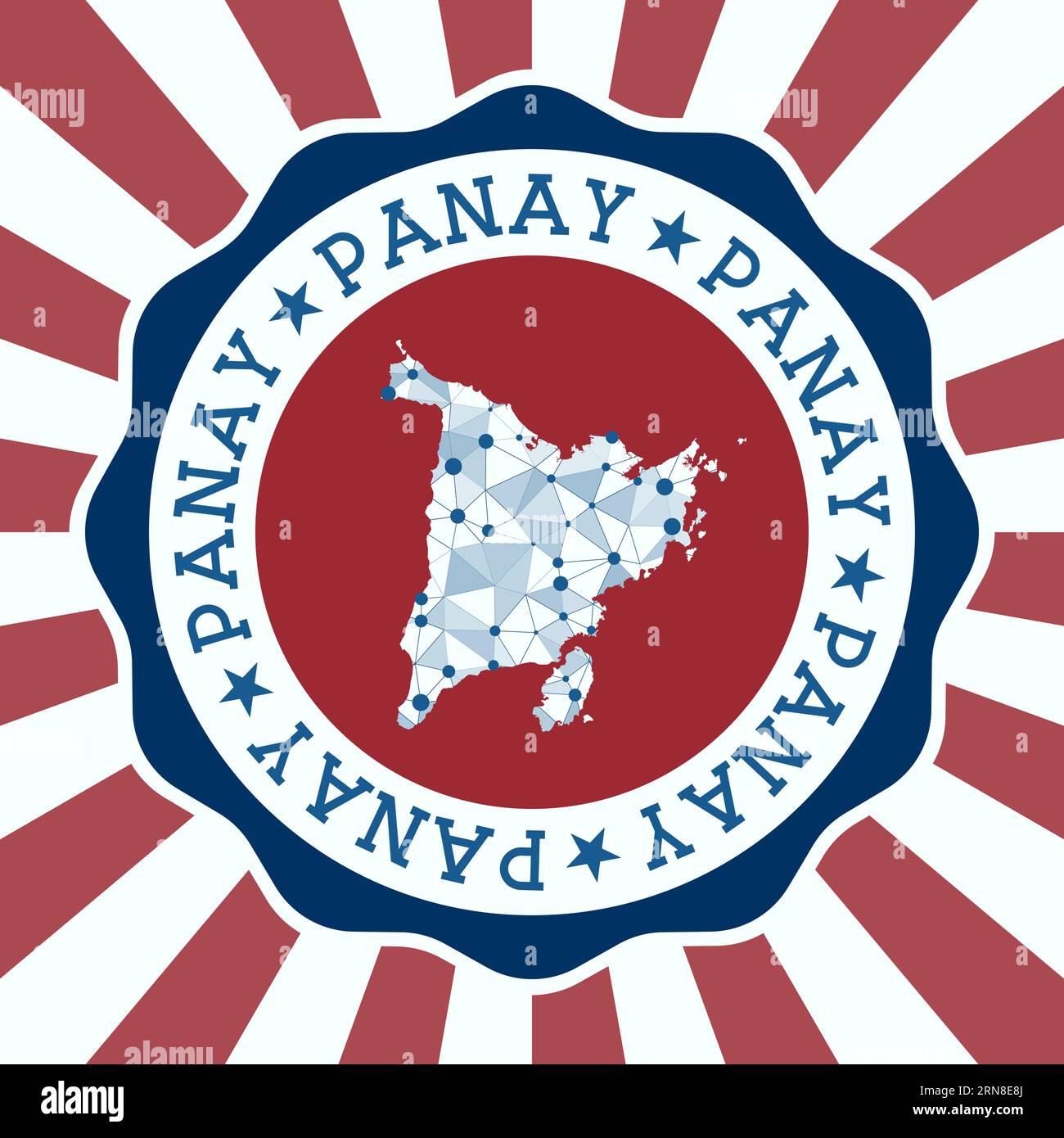 Panay Badge. Round logo of island with triangular mesh map and radial ...