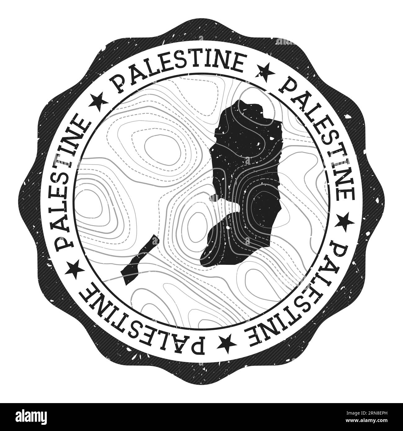 Palestine outdoor stamp. Round sticker with map of country with ...