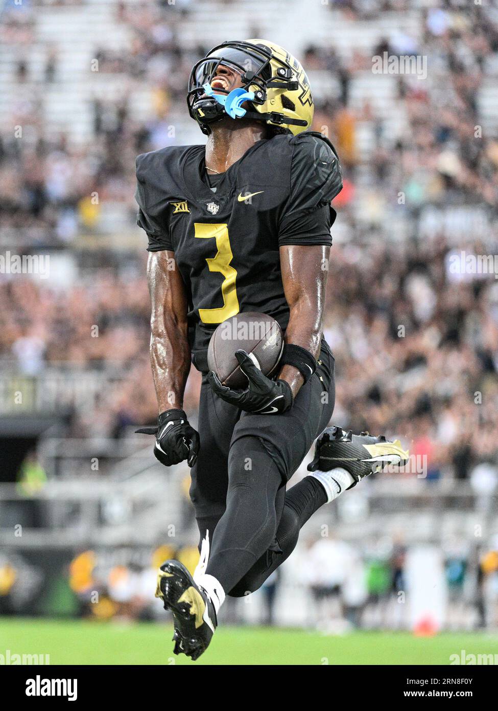 August 31, 2023: UCF wide receiver Xavier Townsend (3) reacts after ...