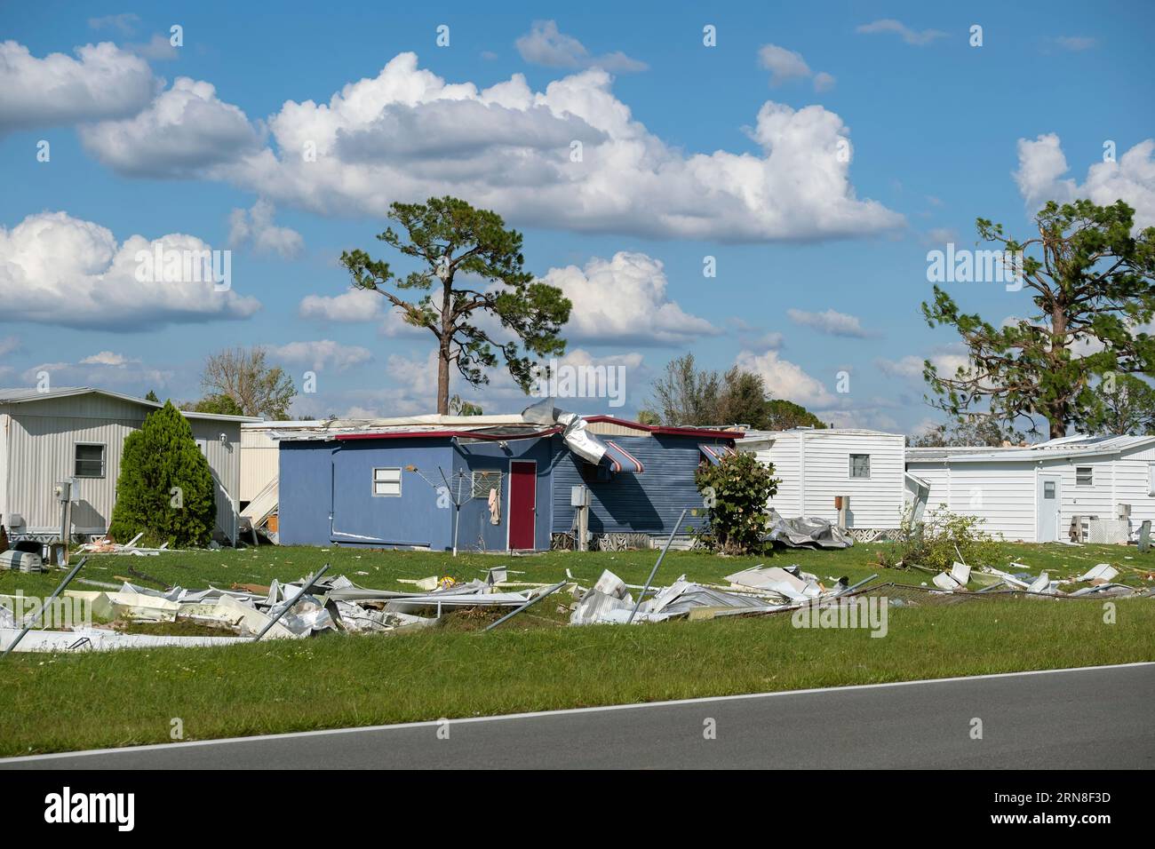 Destroyed by hurricane suburban houses in Florida mobile home ...