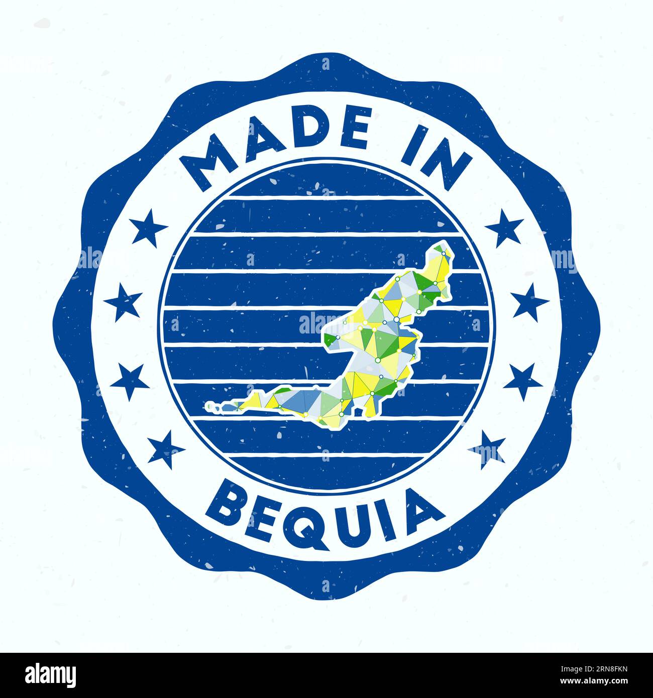 Made in Bequia. Island round stamp. Seal of Bequia with border shape ...
