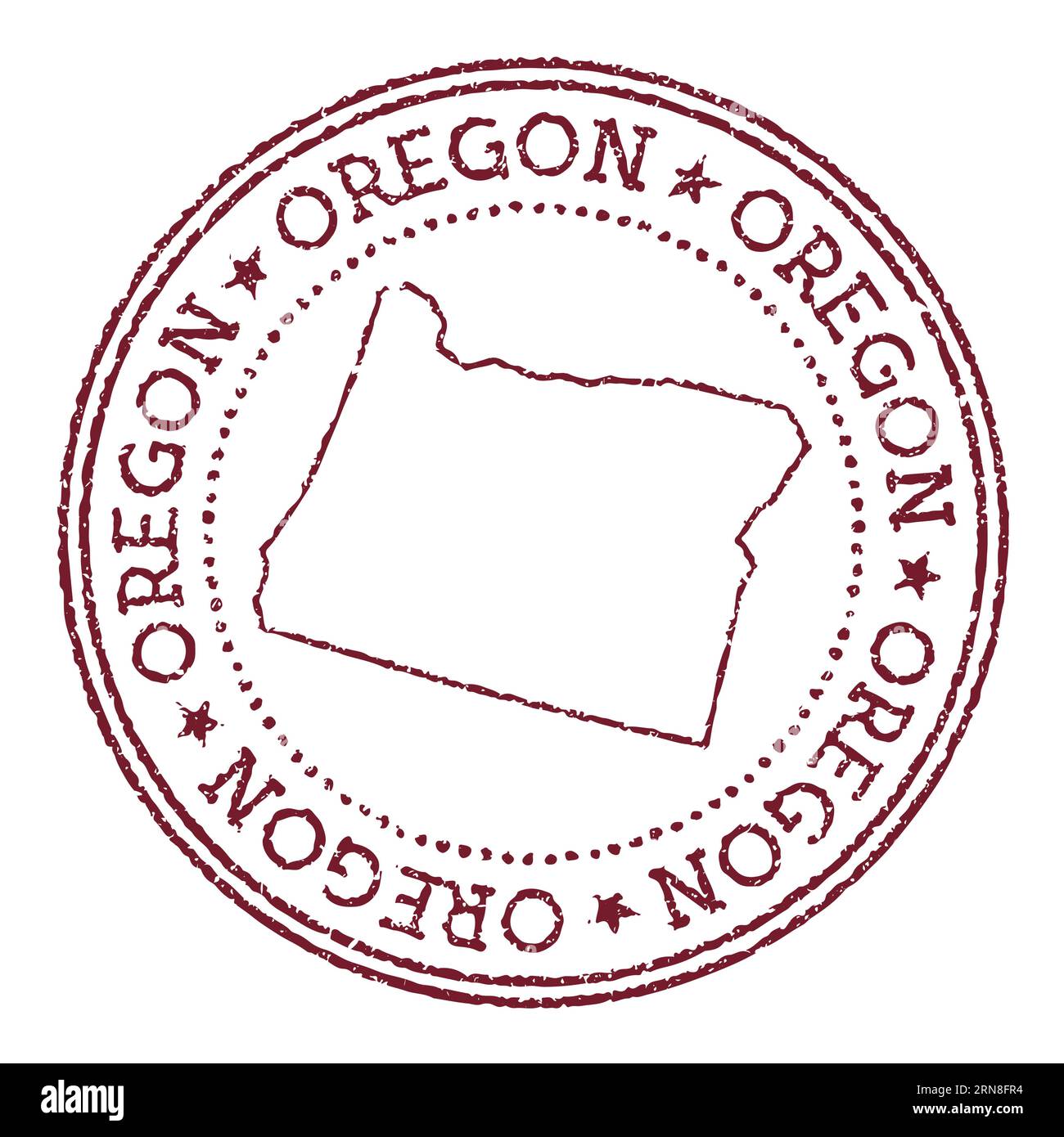 Oregon round rubber stamp with US state map. Vintage red passport stamp ...