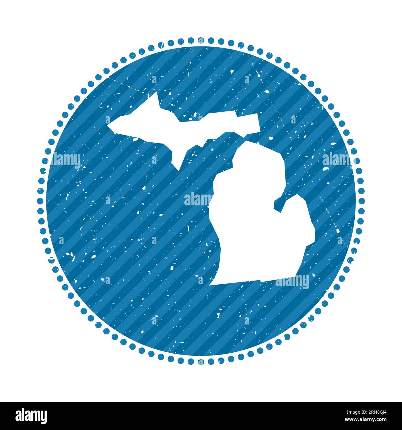 Michigan striped retro travel sticker. Badge with map of US state ...