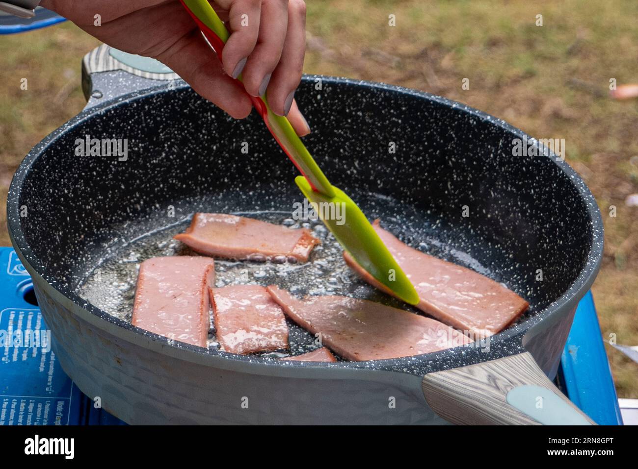 Fried Bologna on pan , Breakfast Stock Photo - Alamy