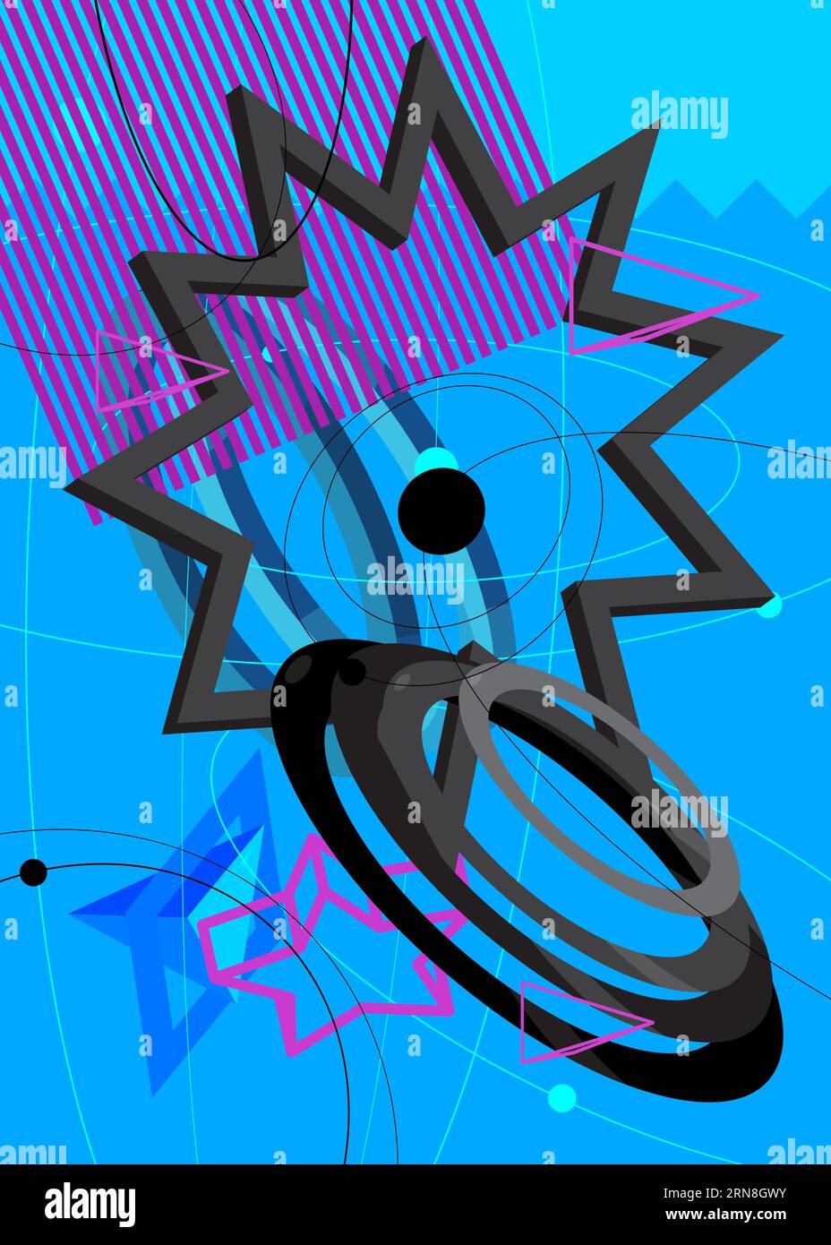 Black, Blue and purple busy geometrical graphic retro theme backdrop ...