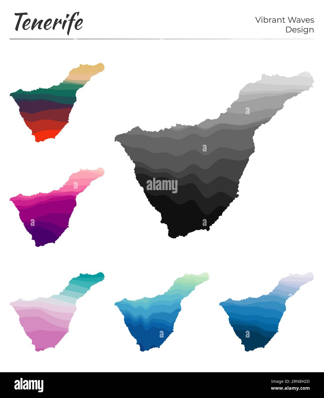 Set of vector maps of Tenerife. Vibrant waves design. Bright map of the ...