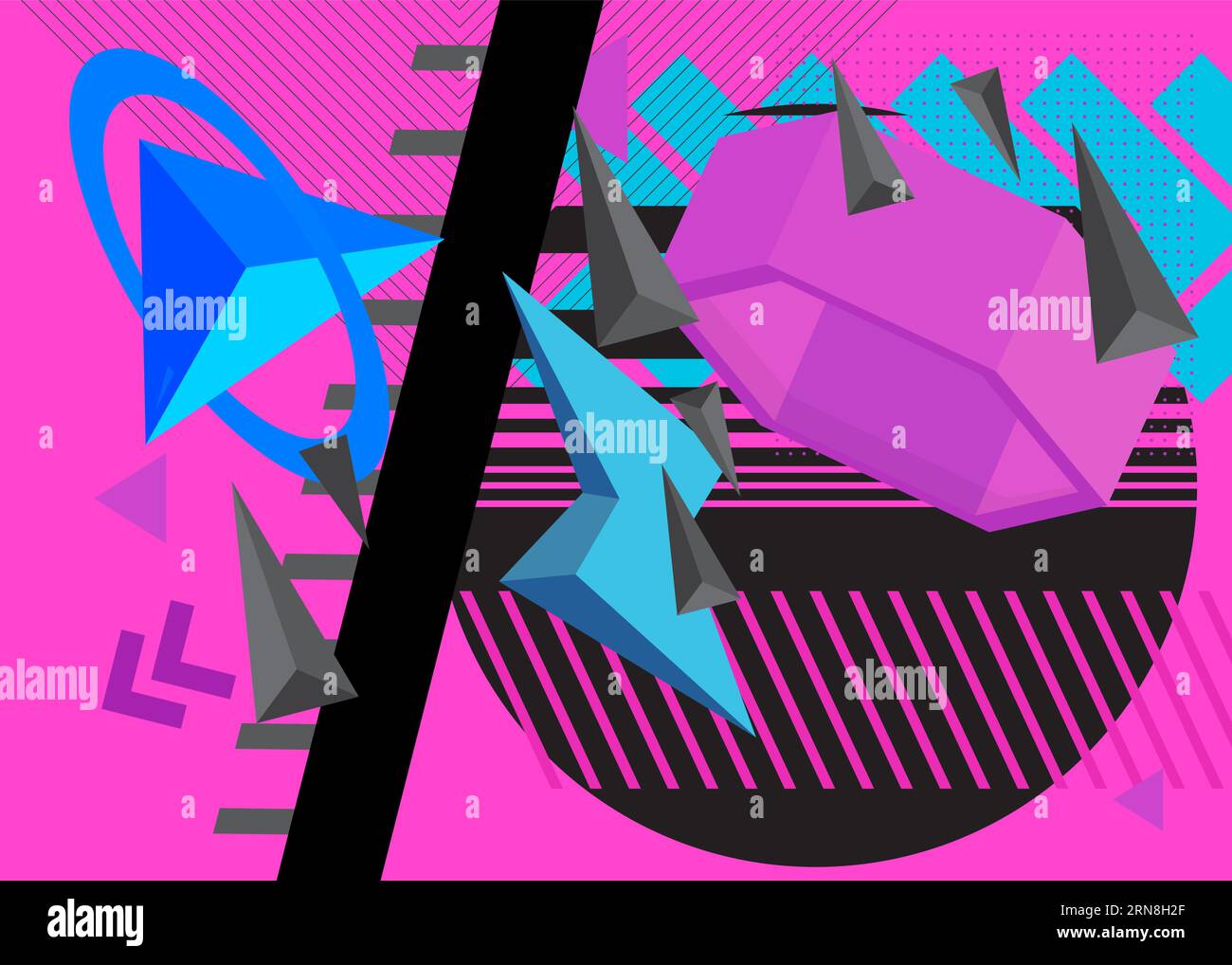 Black, Blue and purple busy geometrical graphic retro theme backdrop ...