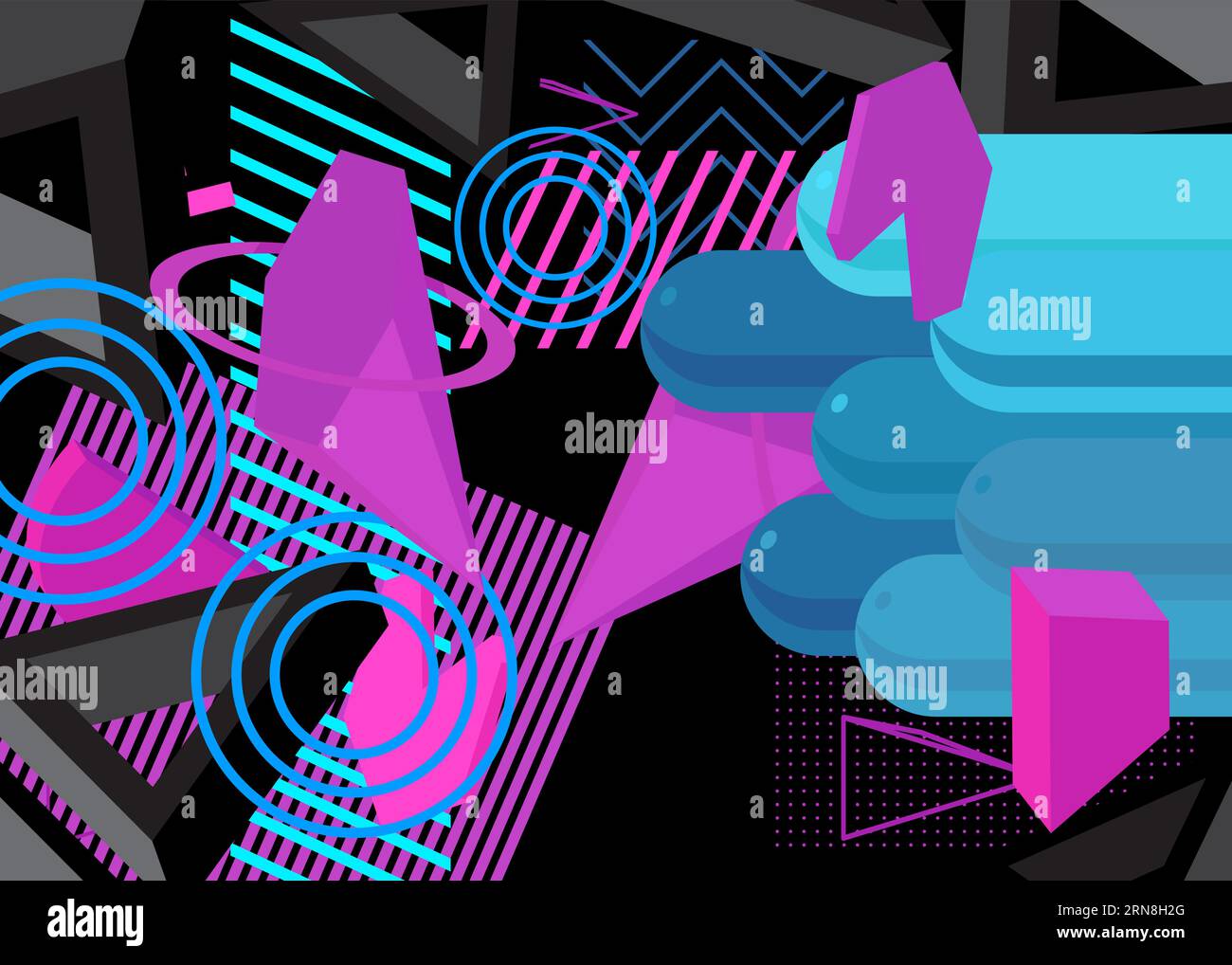 Black, Blue and purple busy geometrical graphic retro theme backdrop ...