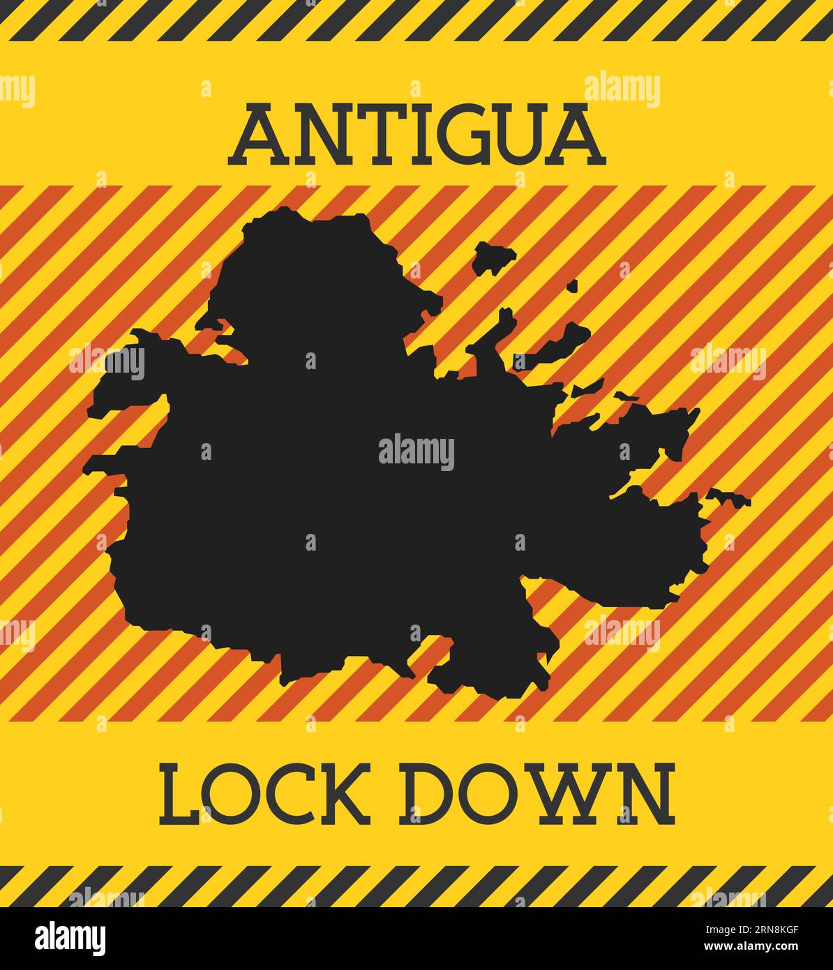 Antigua Lock Down Sign. Yellow island pandemic danger icon. Vector ...