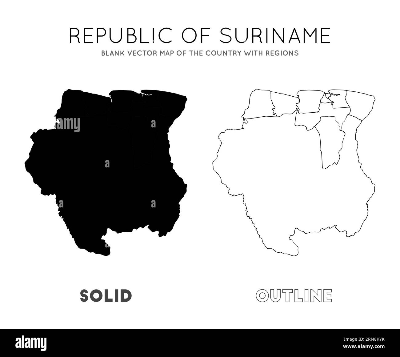 Suriname map. Blank vector map of the Country with regions. Borders of ...