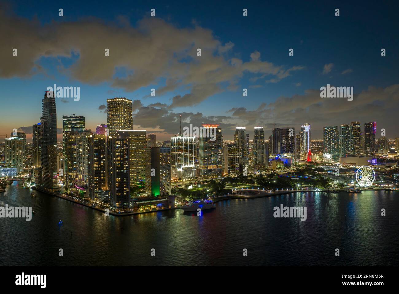 Night urban landscape of downtown district of Miami Brickell in Florida ...