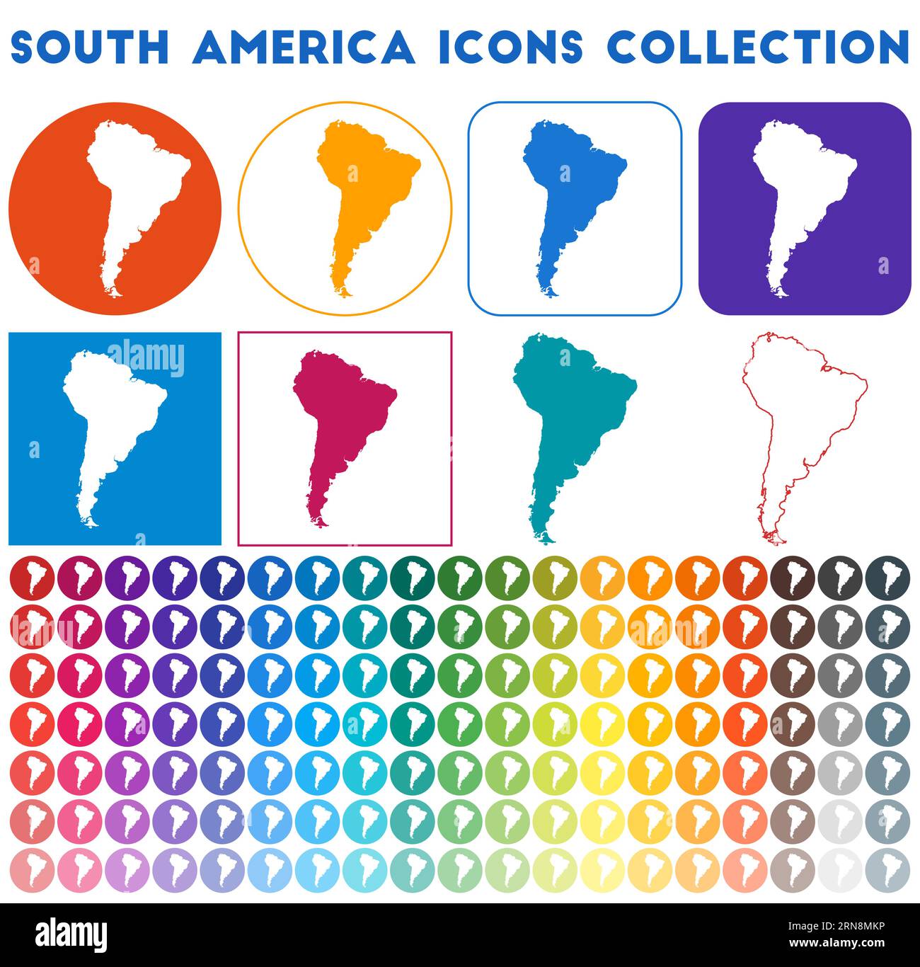 South America icons collection. Bright colorful trendy map icons ...