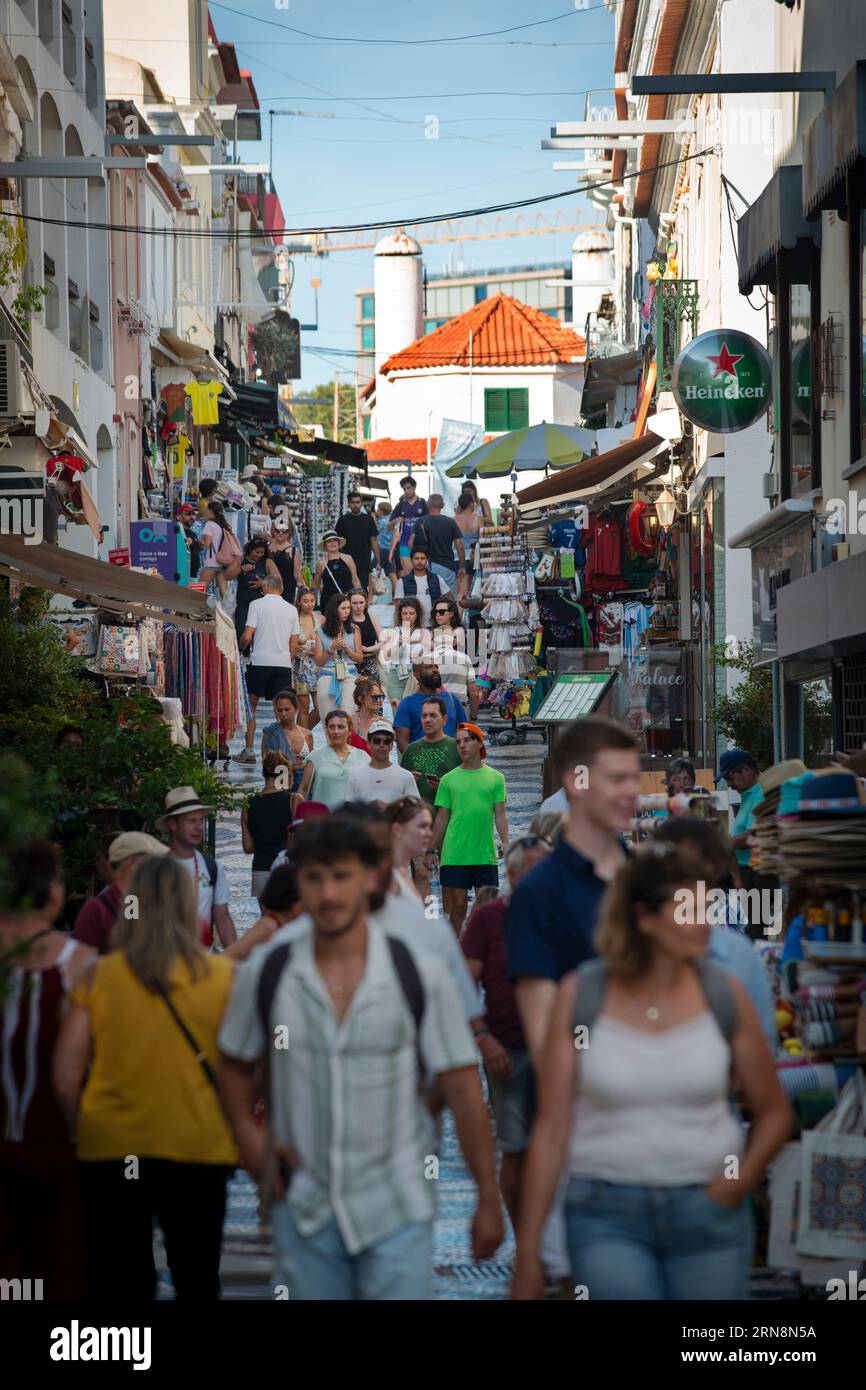 Rue Fredrico Arouca Street, Cascais, Portugal. The main pedestrian ...