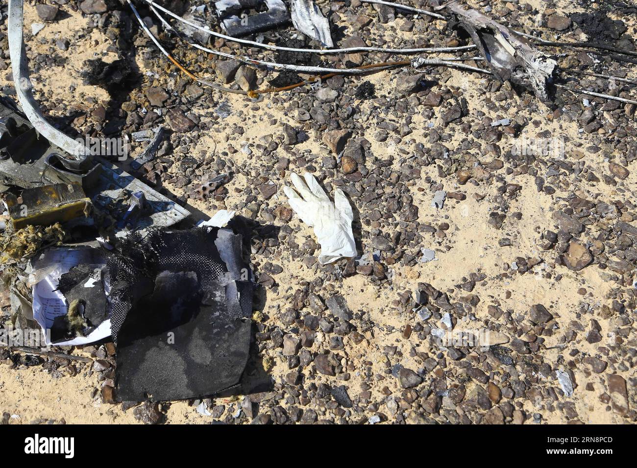 (151102)-- ARISH CITY, Nov. 1, 2015-- Debris of crashed Russian passenger airplane is seen at ...