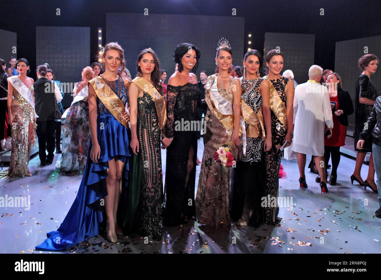 24-year-old Nuka Karalashvili(Front, 3rd R) poses during the 2015 Miss ...