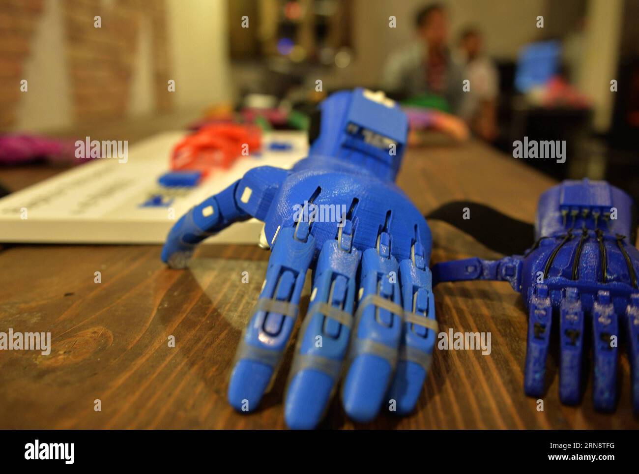 (151105) -- NEW YORK, Nov. 5, 2015 -- 3D-printed prosthetic hands made by e-NABLE are seen in ...