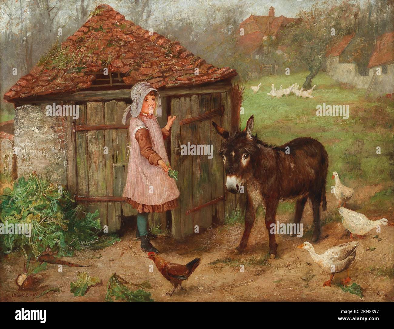 The Little Donkey 1889 by Edgar Bundy Stock Photo - Alamy