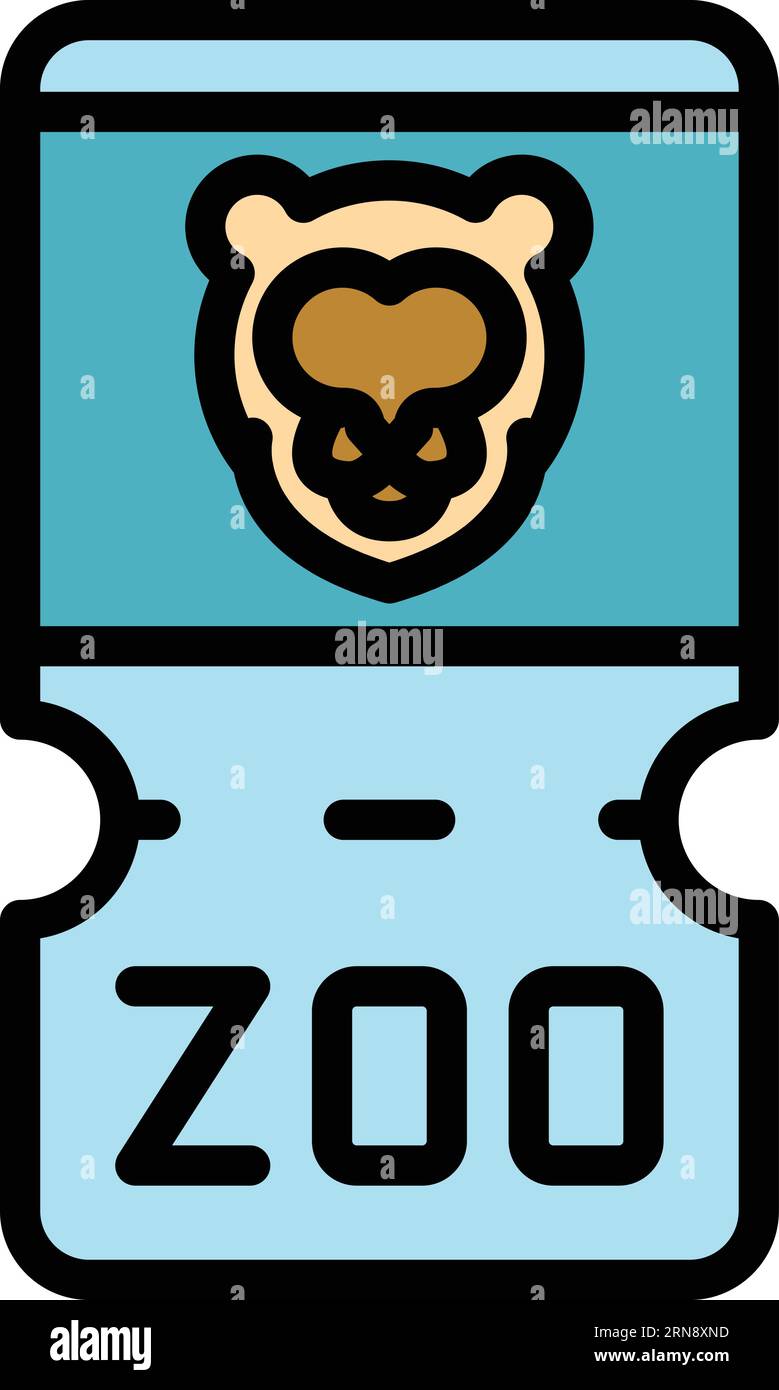 Zoo pass card icon outline vector. Jungle ticket. Animal event color ...