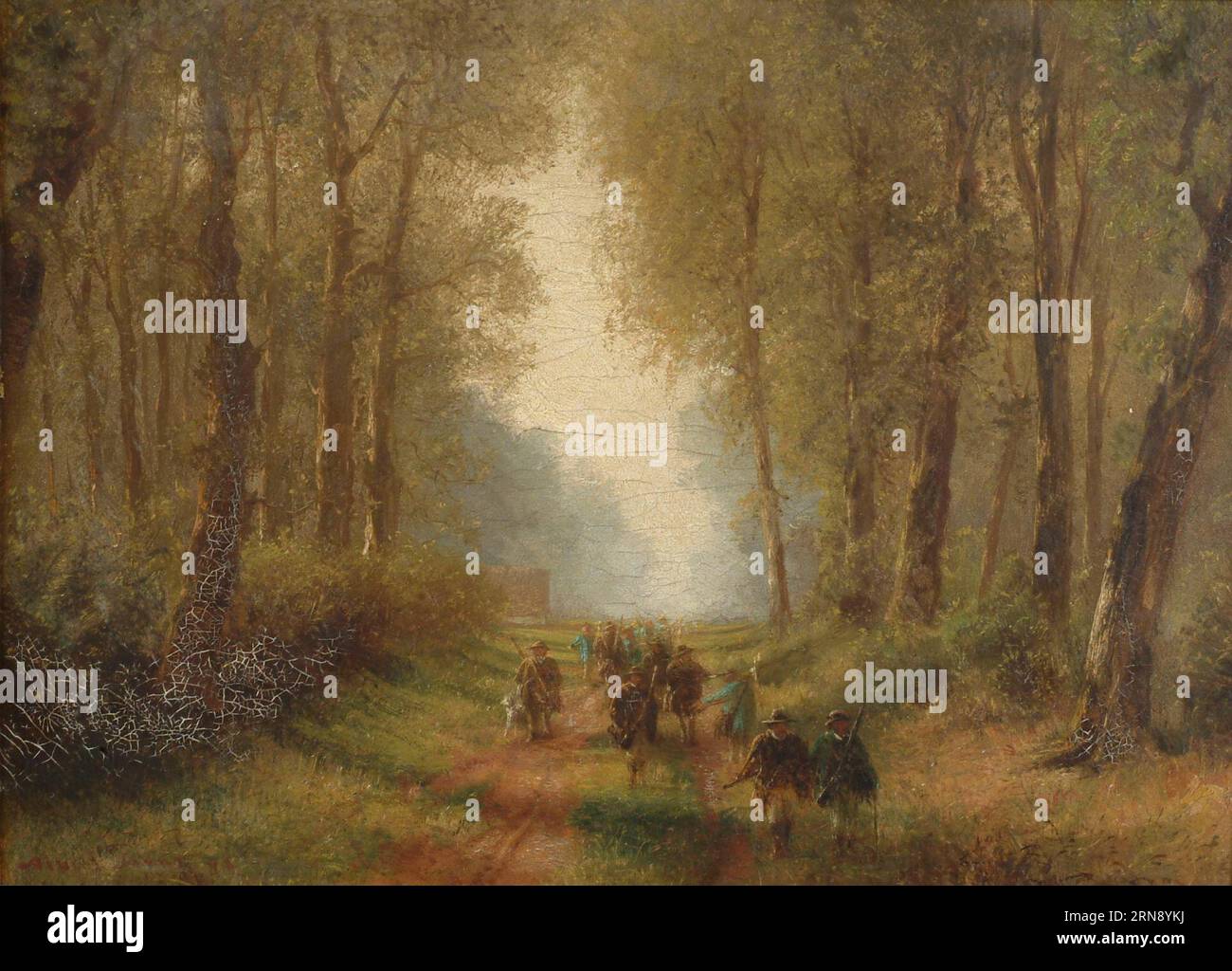 Shooting party on a woodland path 1879 by Albert Arnz Stock Photo - Alamy