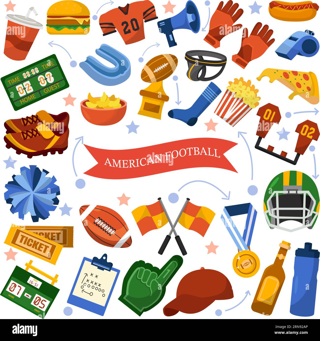 American Football Vector Illustration with Ball Athlete Equipment ...