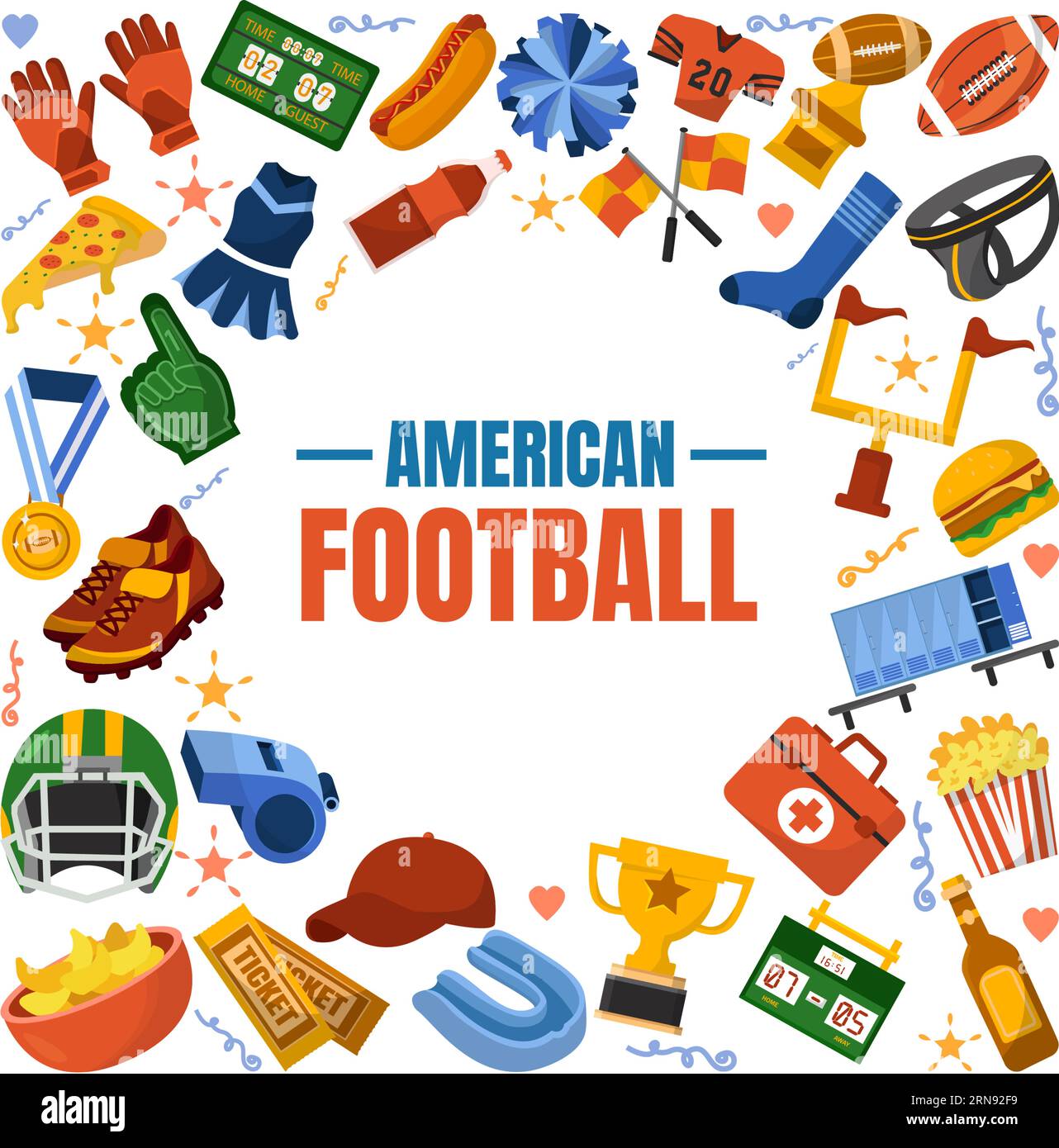 American Football Vector Illustration with Ball Athlete Equipment ...