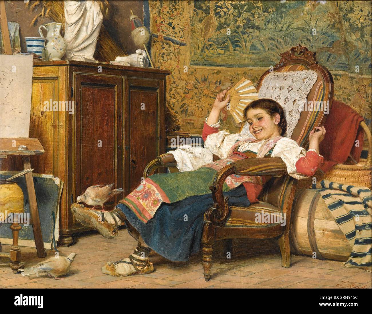 The Pet Doves after 1869 and before 1919 by Luigi Bechi Stock Photo - Alamy