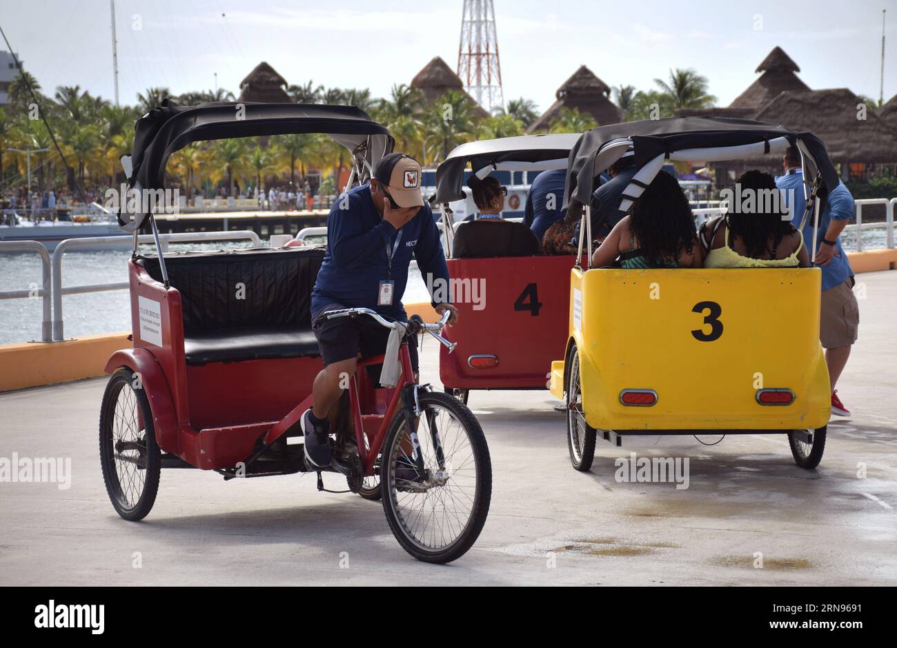 Bicycle Rickshaw available at Cozumel port in mexico for transferring ...