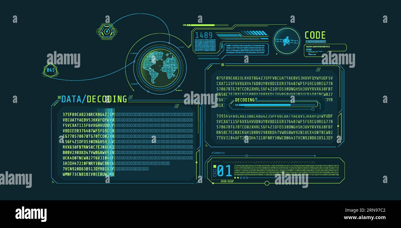 Futuristic HUD design of satellite data decoding program Stock Vector ...