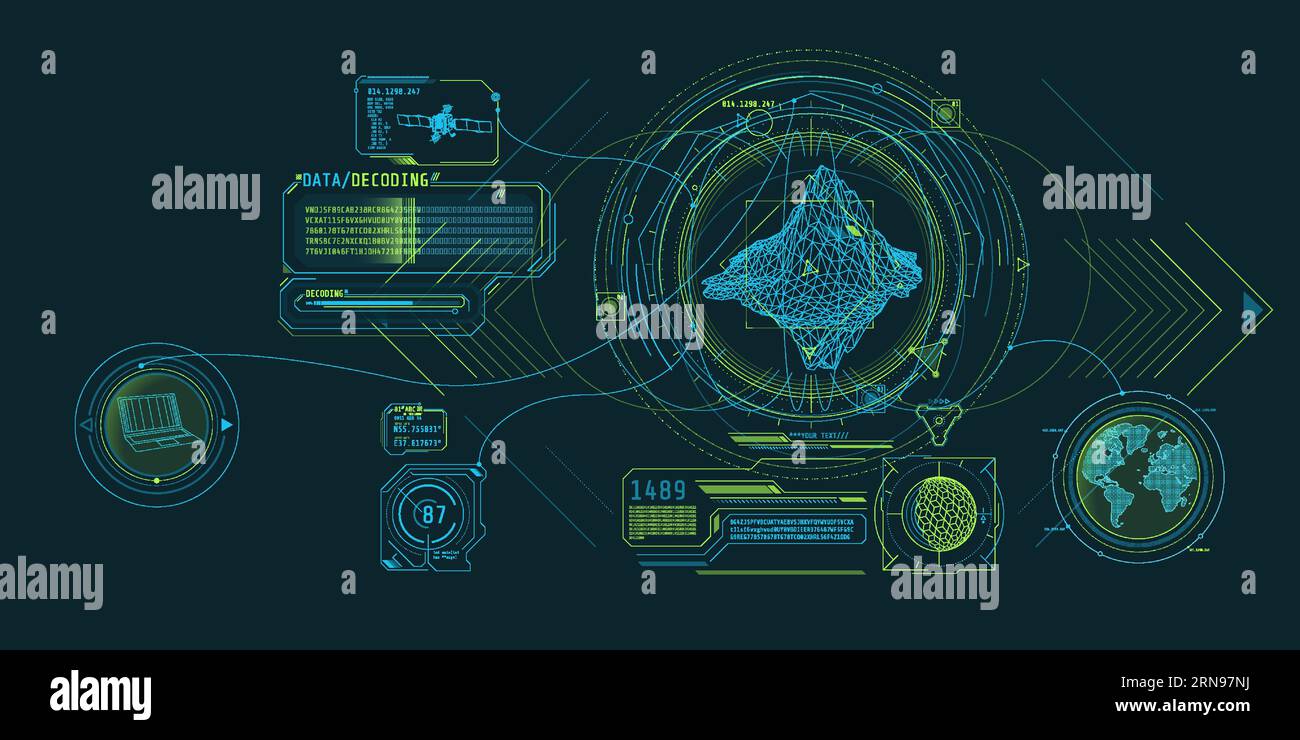 Futuristic geoscience software screen design with data decoding Stock ...