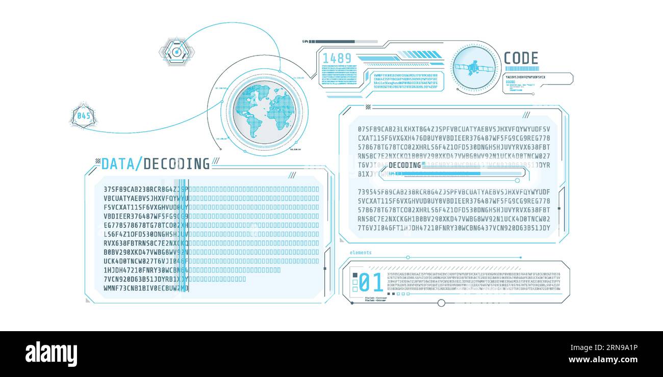 Futuristic HUD design of satellite data decoding program Stock Vector ...