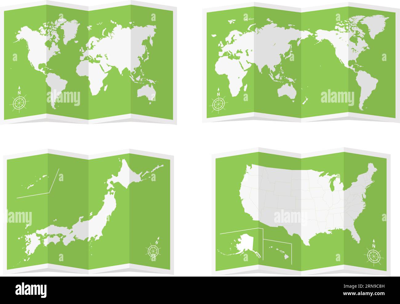 Vector illustration set of four-fold maps (world map, Japan, USA Stock Vector Image & Art - Alamy