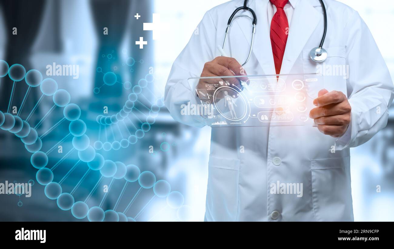 Doctor is using electronic pen touching screen for medical diagnostic ...