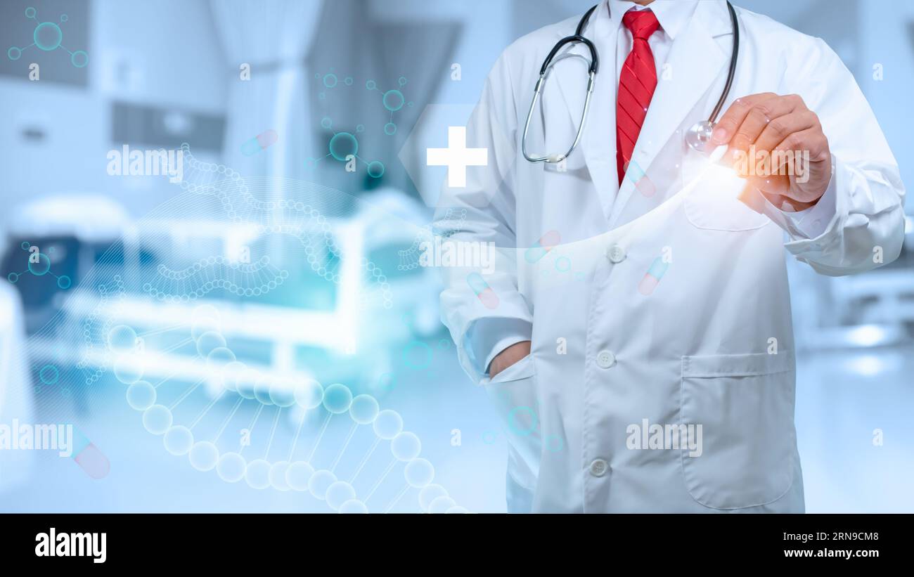 Doctor is using electronic pen touching screen for medical diagnostic ...