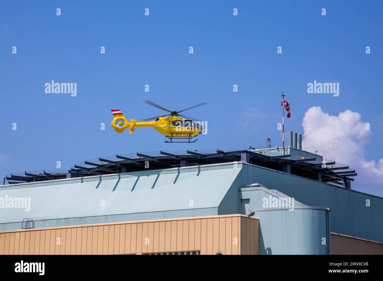 Vienna, Austria - June 14, 2023: An ambulance helicopter lands on the ...