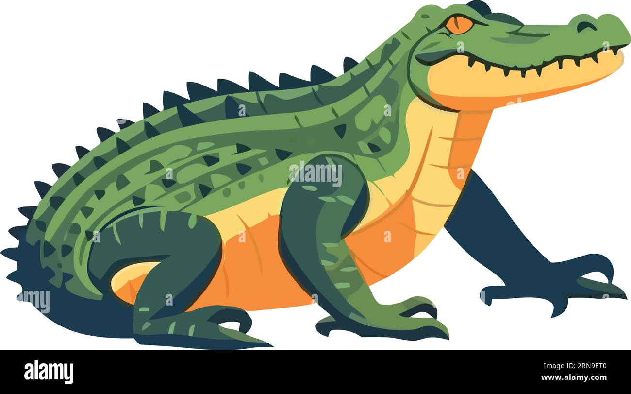 Cute cartoon crocodile with green tail sitting isolated Stock Vector ...