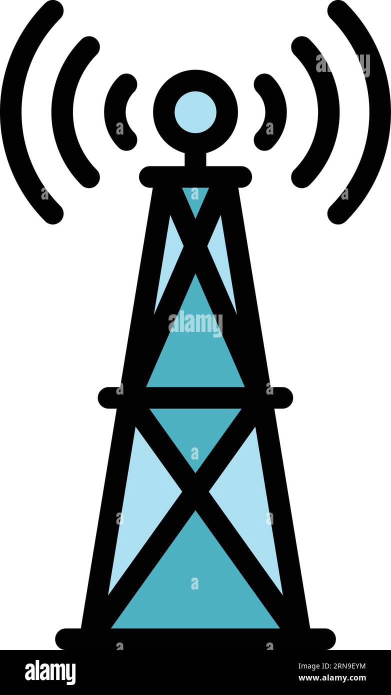 Tv radio tower icon outline vector. Media studio. Cameraman reporter ...