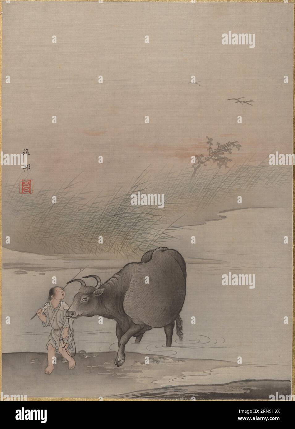 Boy with Cow at the River's Edge between 1868 and 1912 by Hashimoto ...