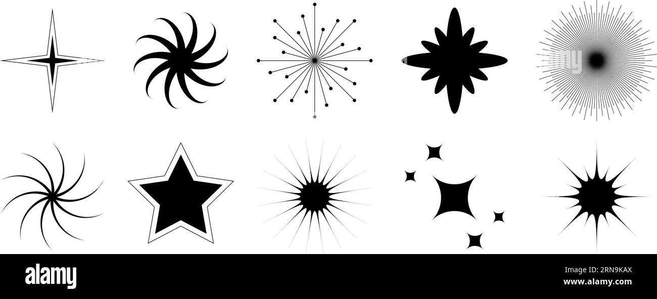Various blinks and twinkles set. Retro bling stars collection. Abstract black starburst shine ...