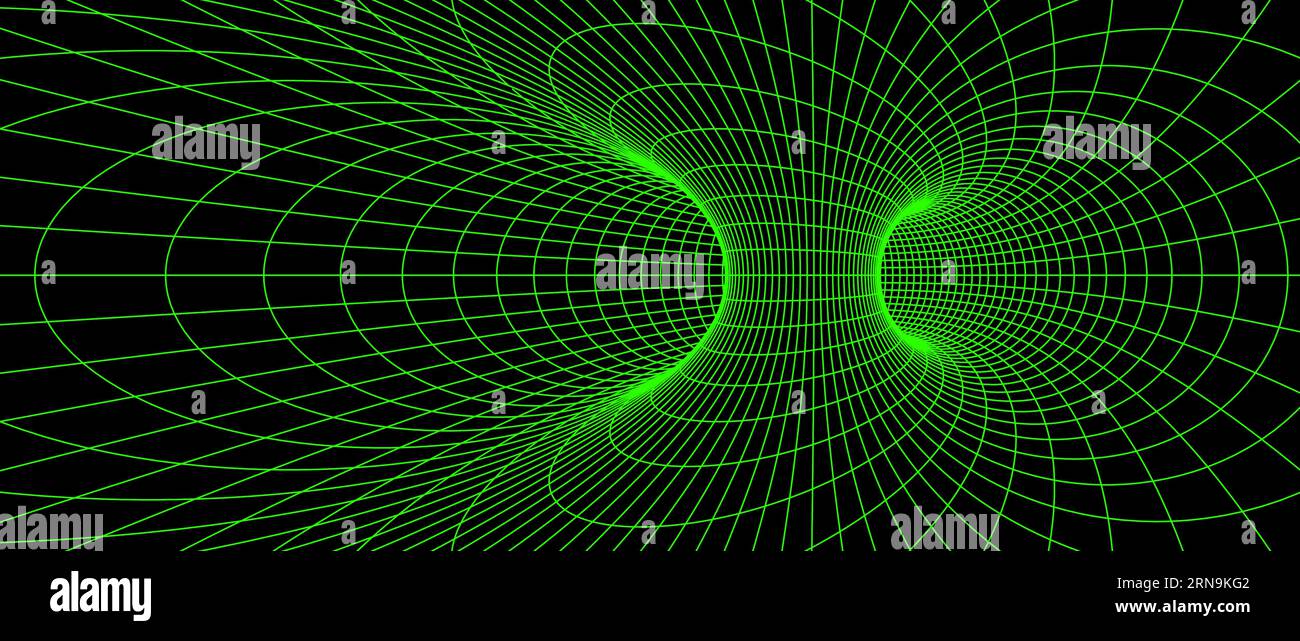 Wormhole wireframe structure. Neon geometric lattice grid tunnel ...