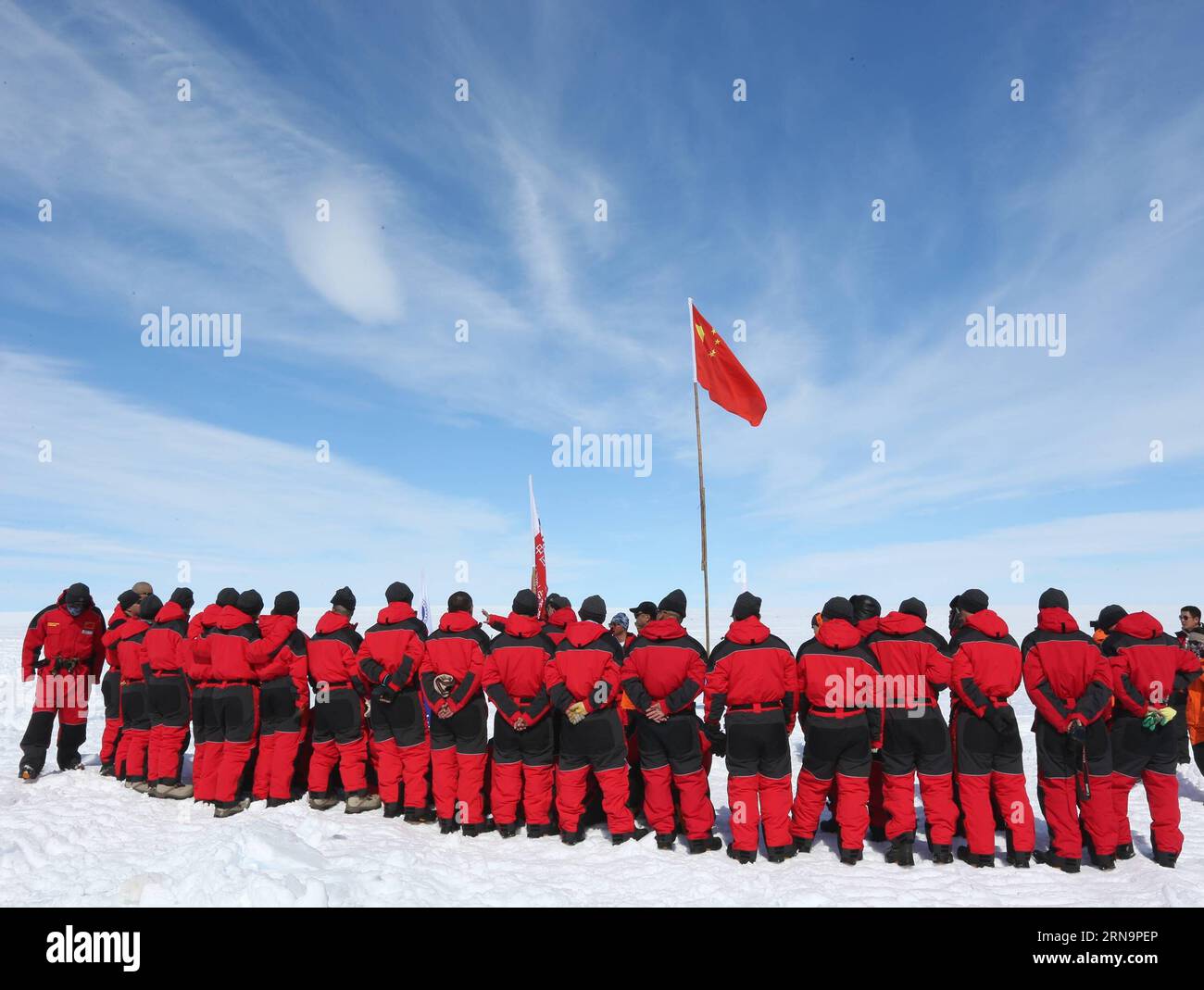 Chinese researchers gather near the Zhongshan Antarctic Station, a ...