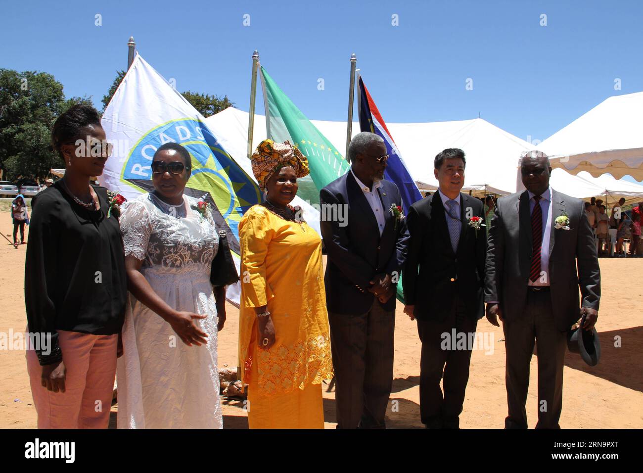 Chinese Ambassador to Namibia Xin Shunkang (2nd R) poses for a group ...