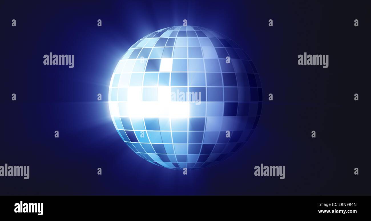 Abstract blue mirrored spinning round disco ball for discos and dances ...