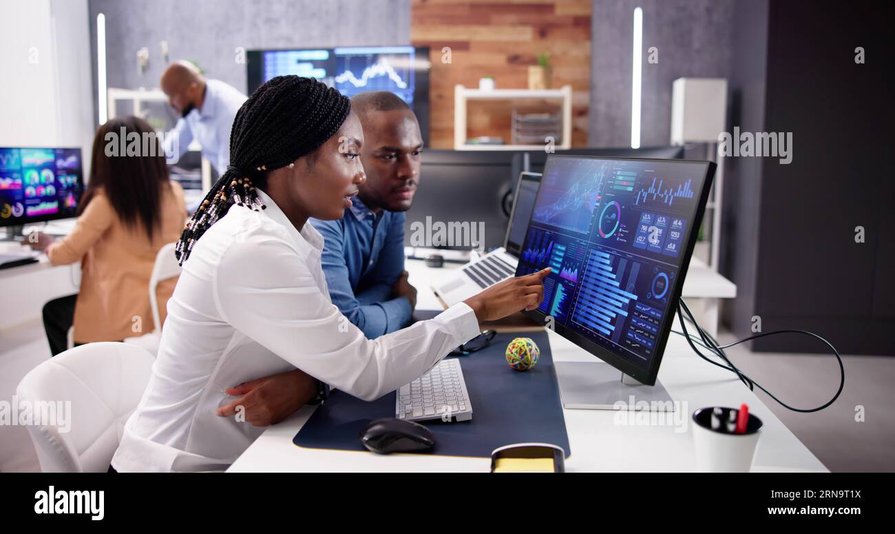 African Financial Data Analysts Using Performance Dashboard On Screens ...