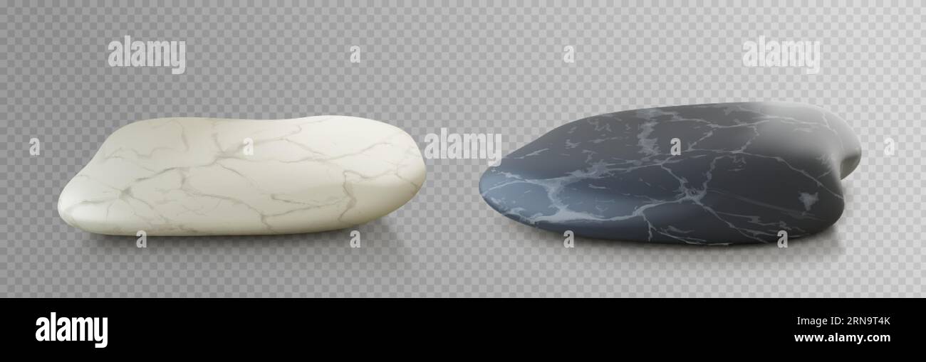 Realistic set of black and white marble stone platforms on transparent ...