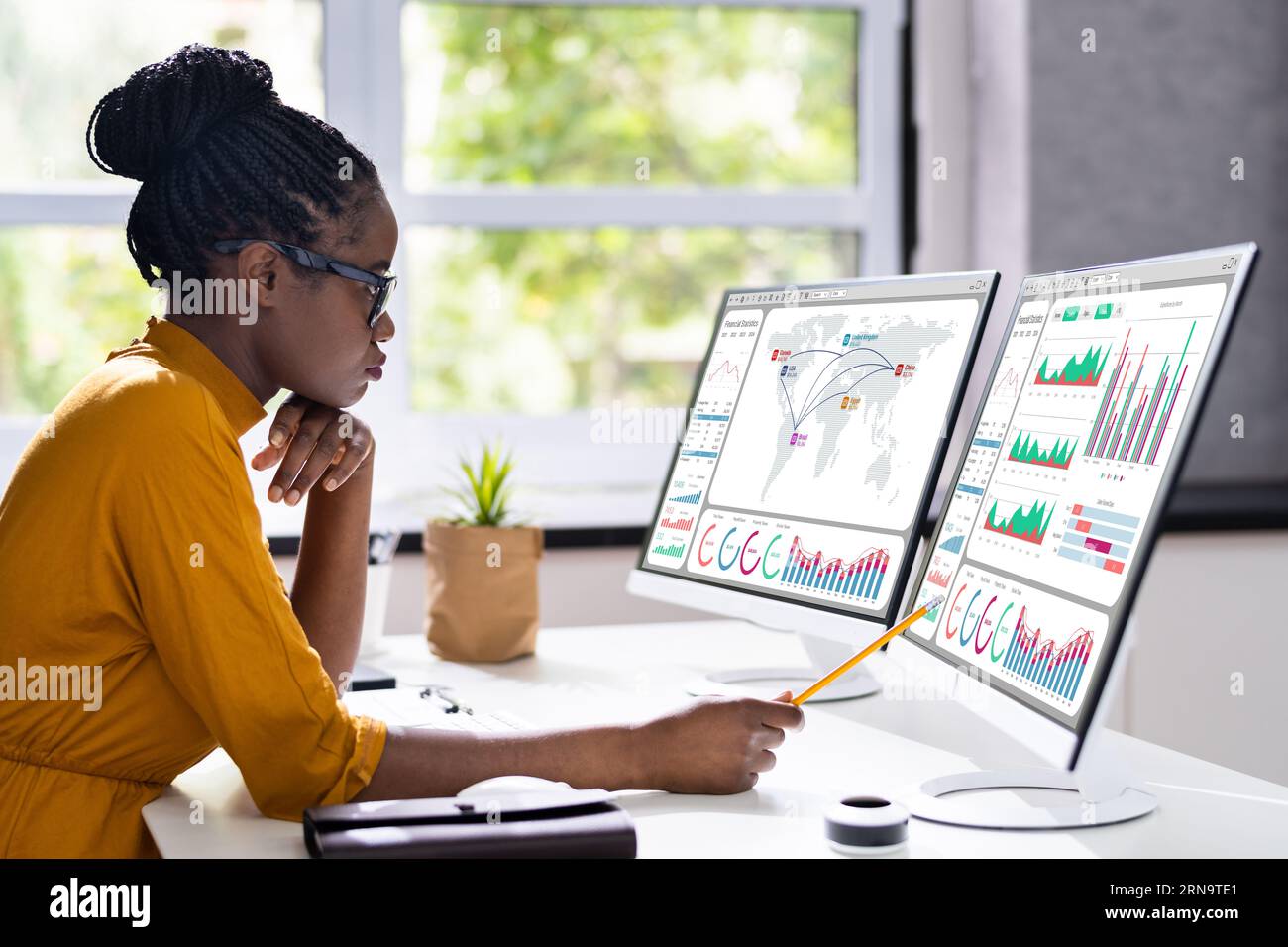 Financial Business Analytics Data Dashboard. Analyst Woman Stock Photo ...