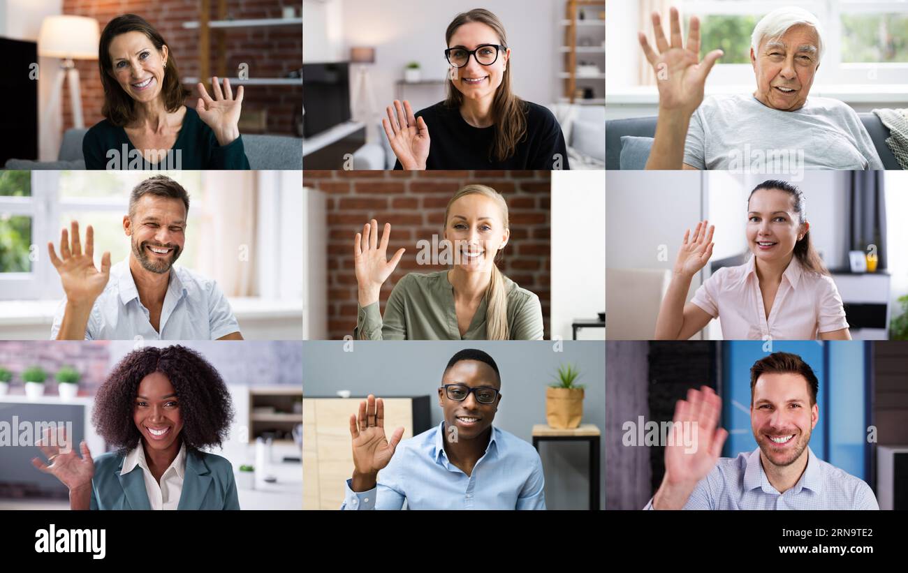 Online Virtual Video Conference Call. Group Of People Waving Goodbye ...